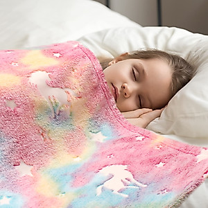 Cozwiv Glow in The Dark Blanket for 1-10 Year Old Girl Birthday Ideas Cool Unicorns Gifts for Age 1 2 3 4 5 6 7 8 9 10 Year Surprise Toys for Kids Toddler Blanket 50”X60”