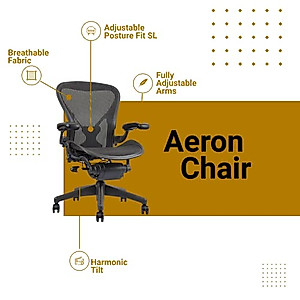 Aeron Chair by Herman Miller - Highly Adjustable Graphite Frame - with PostureFit - Carbon Classic (Medium)