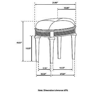 Coaster Home Furnishings Evangeline Oval Vanity Stool with Faux Diamond Trim Silver and Ivory