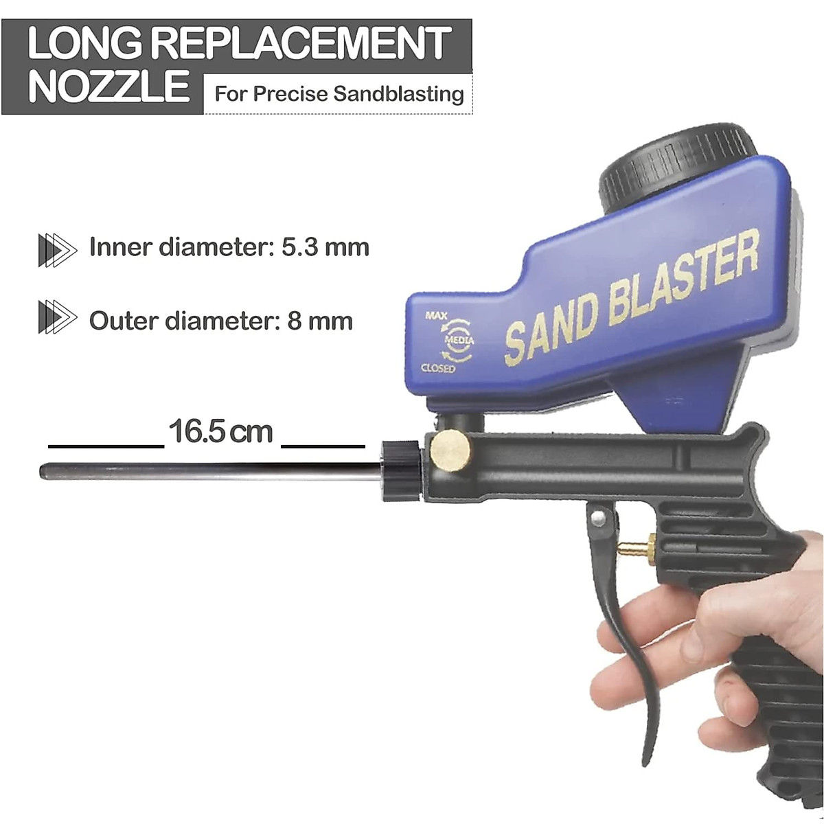 Le Lematec Sandblaster Long Nozzle Attachment, Sandblasting Nozzle Tip for Portable Sandblaster, Sandblasting Accessory for Spot Blasting