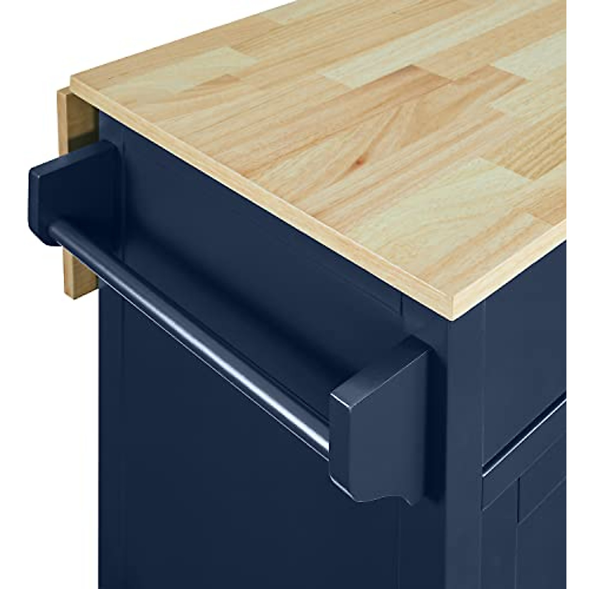 Crosley Furniture Cora Drop Leaf Kitchen Island Microwave Stand, Coffee Bar with Storage Drawers and Shelves, Navy