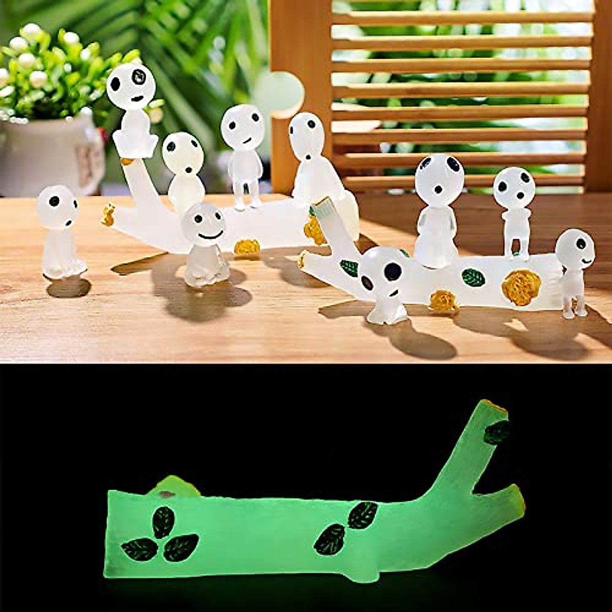 ZFFLYH Princess Mononoke Tree Spirits with Glow in The Dark Rocks and Tree Stump, 62Pcs Luminous Ghost Micro Landscape for Landscape Garden Decoration,Blue