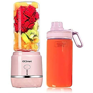iOCSmart 400ml Sports Travel Bottle with Cup Lid for Portable Personal Blender (Pink)