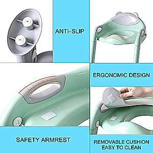 Potty Training Toilet Seat Boys Girls,Toddlers Potty Seat Potty Chair, Kids Toilet Training Seat with Step Stool Ladder Fedicelly (Gray/Green)