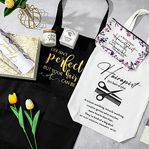 Teenyyou 5 Pcs Hair Stylist Gifts for Women Hairdresser Appreciation Hair Stylist Apron Tumbler Tote Bag Makeup Bag Candle Gifts for Hairdressers Female(Purple Marble)