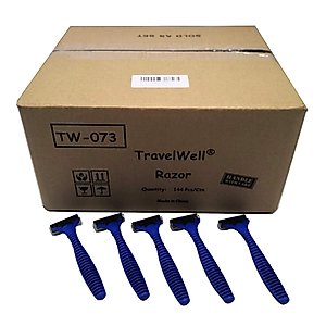 TravelWell Pack of 144 Disposable Razors in Bulk 3-Blade Used in Hotels Motels Beauty Salons Homes Professional | Travel Size Toiletries | Hotel Toiletries in Bulk