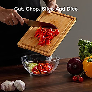 Small Cutting Board, Bamboo Chopping Board for Kitchen, Meat Butcher Block Cutting Board, Wooden Cheese Board with Juice Groove and Handle by FURNINXS, 12" x 8"