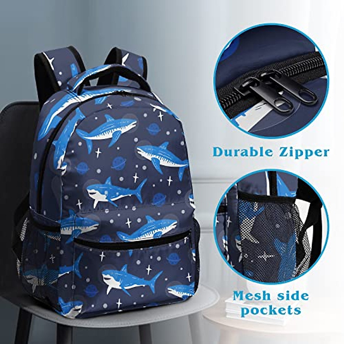 Dacawin Shark Backpack for Boys Blue Cartoon Animals Bookbag Lightweight Breathable School Backpacks Fashion Casual Travel Back Pack for Toddler Kids