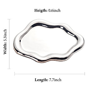 MDFAYE Jewelry Dish Trinket Tray for Women, Ring Dish Holder, Unique Cloud Shape Ceramic Plate Cute Things Vanity Aesthetic Room Decor Mother's Day Birthday Christmas Warm House Gifts (Silver)