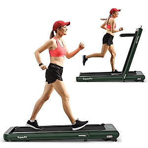 GYMAX Under Desk Folding Treadmill, 4.75HP 2 in 1 Running Walking Machine with Heart Rate Control, APP Control, LED Touch Screen and Remote, Luxury Treadmill for Home/Gym (Green)