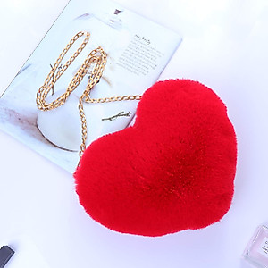 TENDYCOCO Heart Shaped Clutch Purse Faux Fur Shoulder Bag Crossbody Bag Fluffy Handbag