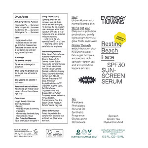 Everyday Humans Resting Beach Face SPF 30 | Travel Sunscreen | Daily SPF Moisturizer Face | Use as Makeup Primer for Face Makeup | Travel Size Sunscreen | Face Moisturizer with Hyaluronic Acid Serum