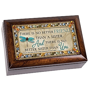 Cottage Garden No Better Friend Sister Jeweled Amber Earth Tone Petite Music Box Plays Amazing Grace