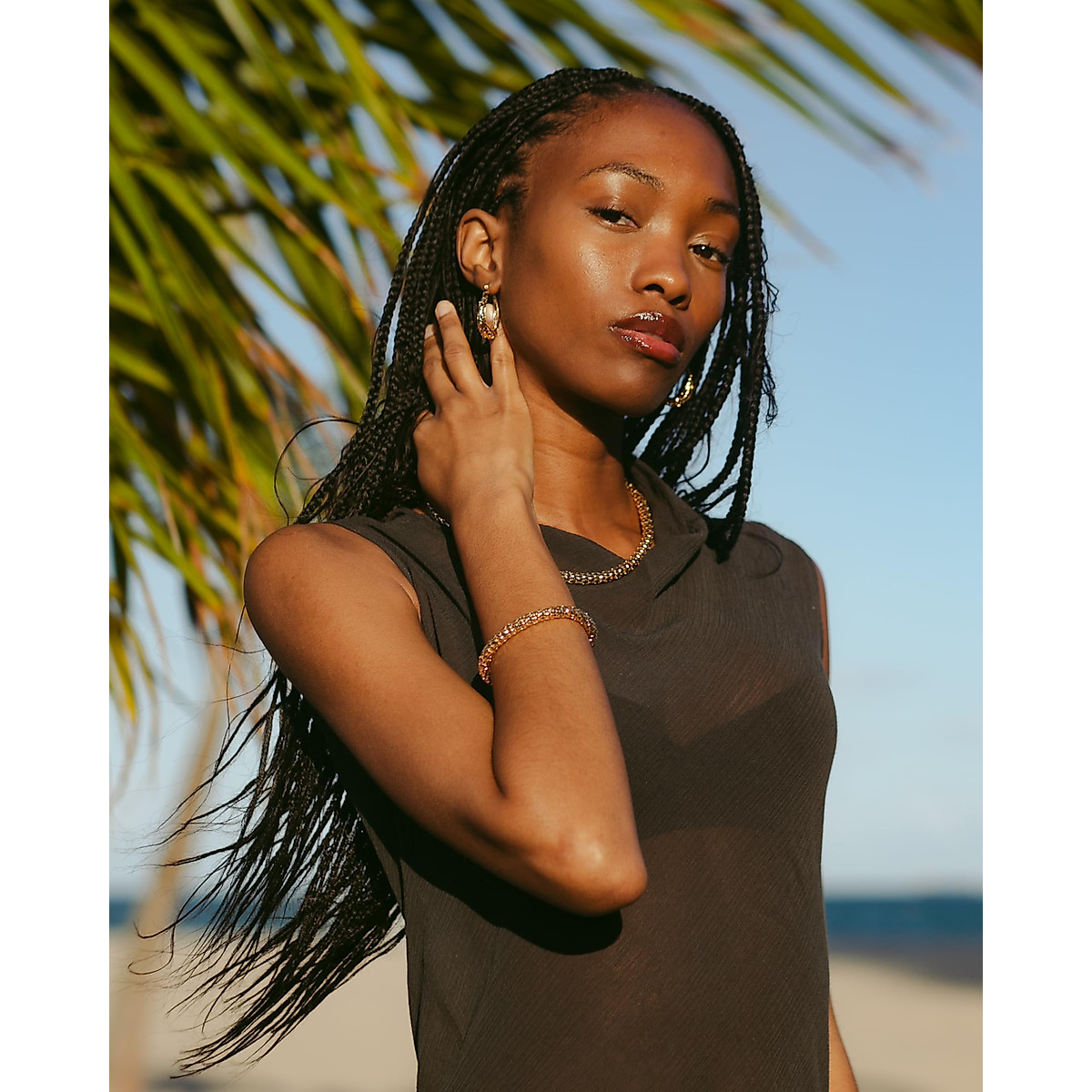 Barzel 18K Gold Plated Popcorn Mesh Bracelet for Women, 7.5 Inches - Made in Brazil