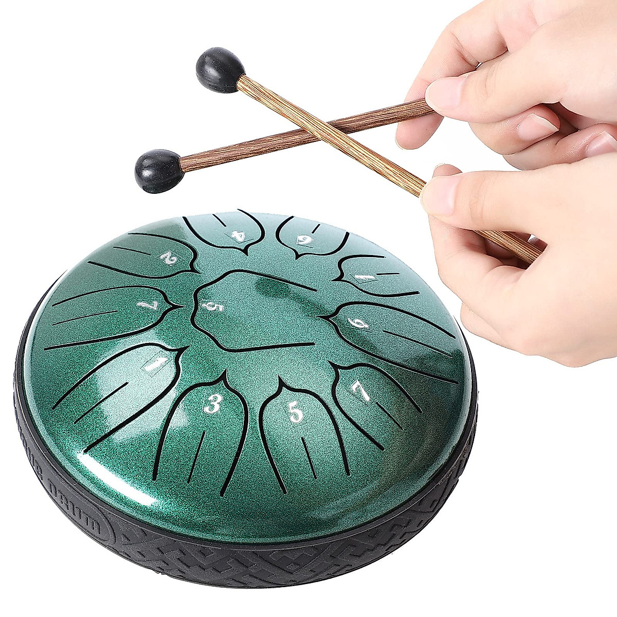 Ubblove Steel Tongue Drum 11 Notes 6 inch Handpan Drum Percussion Instruments with Mallets Bag for Meditation Musical Education Concert Party Gifts - Green