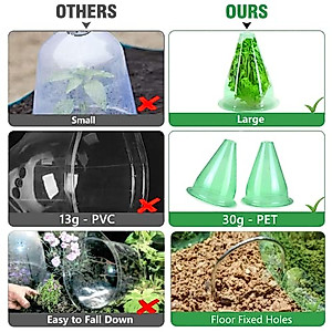 【24 Pack】 Garden Cloches for Plants, Multifunctional Plant Cover Plant Protectors Transparent Bell Jar Cloches Protection Plants from Birds, Slugs, Frost, Freeze Weather, 7.8" D x 9.4" H, Green