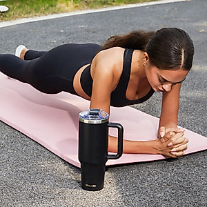 SMLIXE 40 oz Tumbler with Handle and Straw Lid,Insulated Reusable Stainless Steel Water Bottle Travel Mug，Cupholder Friendly Double Wall Vacuum Sealed Cup (Black)