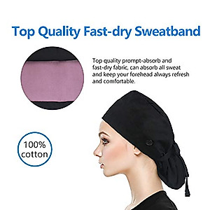 QBA Adjustable Working Cap with Button, Satin Lined Hat, Cotton Working Hat Sweatband, Elastic Bandage Tie Back Hats for Women & Men, One Size, Satin-Lined Butterfly