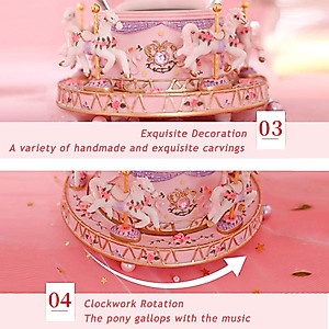 Leonnnnn Carousel Horse Music Box Snow Globes, Musical Rotating Horses with Colorful Light, Snowglobes Castle in The Sky, for Wife Daughter Girlfriend, Birthday/Anniversary/Valentine's Day Gift