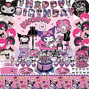 Lingtoolator irthday Party Supplies, 167 Pcs Party Decorations Includes Backdrop, Cake Topper, Invitation Cards, Happy Birthday Banner, Tableware, Stickers