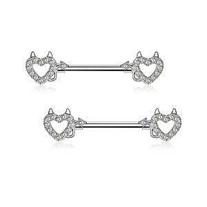 Melighting Devil Nipple Rings 14G Surgical Steel 316L Heart Shape Nipple Barbell CZ Nipple Piercing Jewelry for Women Men Body Piercing Jewelry