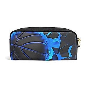 ALAZA Cute Pencil Case 3D Basketball Crash Blue Lighting Wall Pen Cases Organizer PU Leather Comestic Makeup Bag Make up Pouch, Back to School Gifts