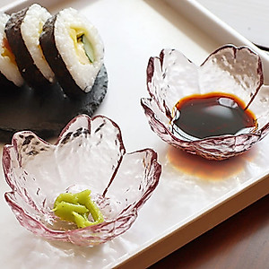 Glass Seasoning Dishes, Cherry-Blossom Tea Bag Holders,Pink Flower Snack Dip Bowls,Sakura Shaped Sushi Sauce Dishes Candle Holders,Set of 6 for Party Housewarming,Christmas,Valentine, Mother's Day