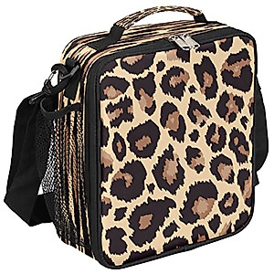 Pardick Leopard Lunch Box for Kids,Students Leopard Animal Skin Print Lunch Bag Tote with Adjustable Shoulder Strap,Insulated Thermal Girls Boys Lunchbox Cooler Bag for School Picnic Travel Outdoor