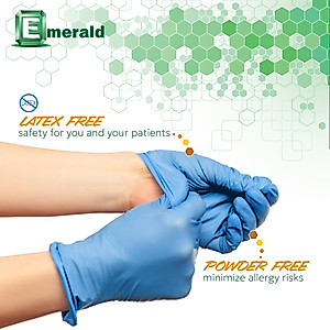 Emerald Nitrile Exam Gloves - Medical Grade Powder Free Latex Free Disposable Multipurpose Food Safe - 3.5 mil, Medium