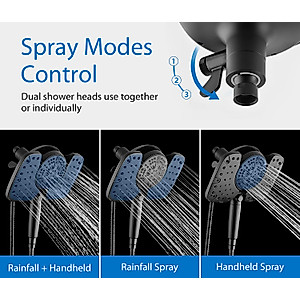 INAVAMZ Black Shower Heads with Handheld Spray Combo 2.5GPM: 10” Rainfall Shower Head & Detachable Shower Head, 10 Spray Settings Handheld Shower Head with ON/OFF Switch and 15-Stage Filter