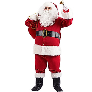 Soulty Men's Santa Claus Costume 11pcs Deluxe Red Velvet Christmas Santa Suit for Men Adult Xmas Clause Outfit for Party XXXL