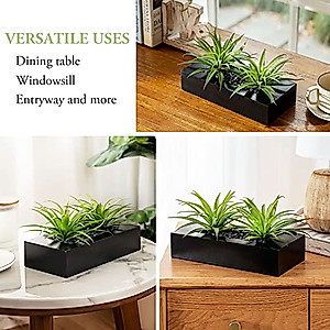MyGift 10 Inch Artificial Green Grass Plants in Black Wood Decorative Planter Pot - Faux Greenery in Rectangular Wooden Container for Tabletop Centerpiece Décor