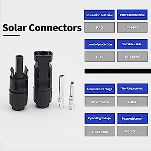 JMELEHW 20PCS Solar Connectors, Male/Female IP67 Waterproof Solar Panel Connectors (10 Pairs)