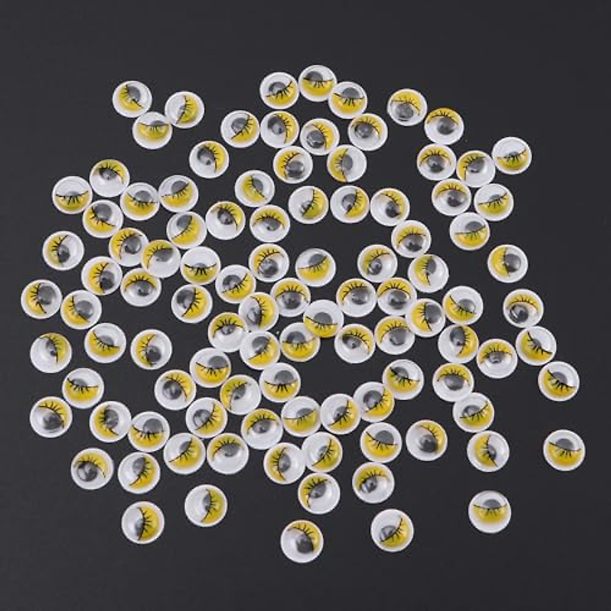 TEHAUX 100pcs Animal Lash Accessories Mini Doll Eyeballs Wiggle Craft Stickers Eyes Yellow DIY Eyes DIY Animal Eyes Self Made Wiggle Eyes with Eyelashes DIY Cartoon Eyes