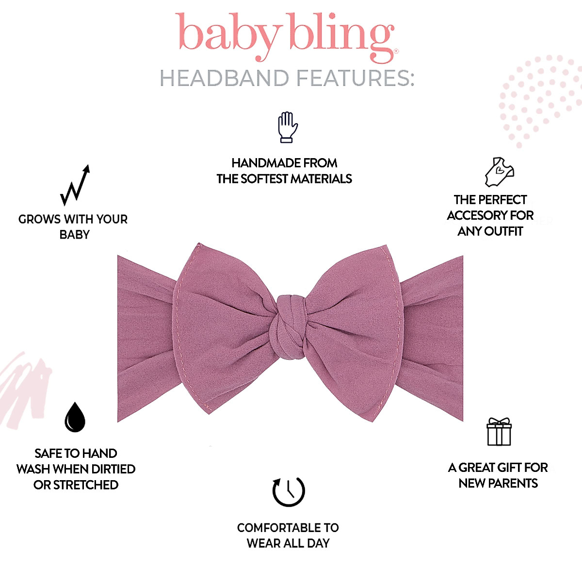 Baby Bling Bows - Newborn to Little Baby Girl Bows, 3PK CLASSIC KNOT Nylon Super Soft Stretchy Toddler Headbands, Perfect Hair Accessories Head Bands for Infant Kids, Made in the USA