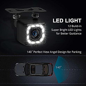 Car Backup Camera, Rear View Camera Ultra HD 12 LED Night Vision, Waterproof Reverse Camera 140° Wide View Angel with Multiple Mount Brackets for Universal Cars, SUV, Trucks, RV and More