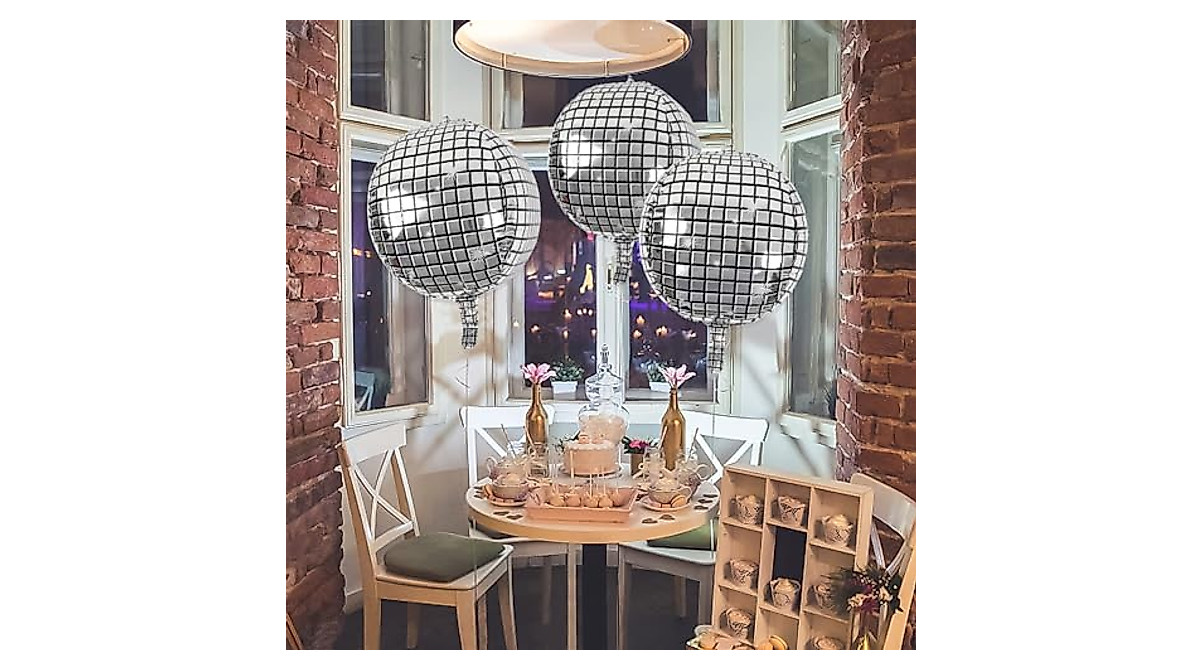 6 Pack Disco Balloons for 70s Disco Party - Silver 22 Inch Mylar Balloons