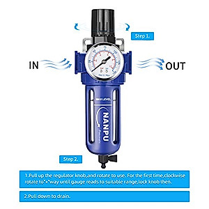 NANPU 1/2" NPT Compressed Air Filter Regulator, Zinc Alloy, 5 Micron Brass Element, 0-150 psi Gauge, Quick Release Bowl, Manual Drain, Metal Bracket