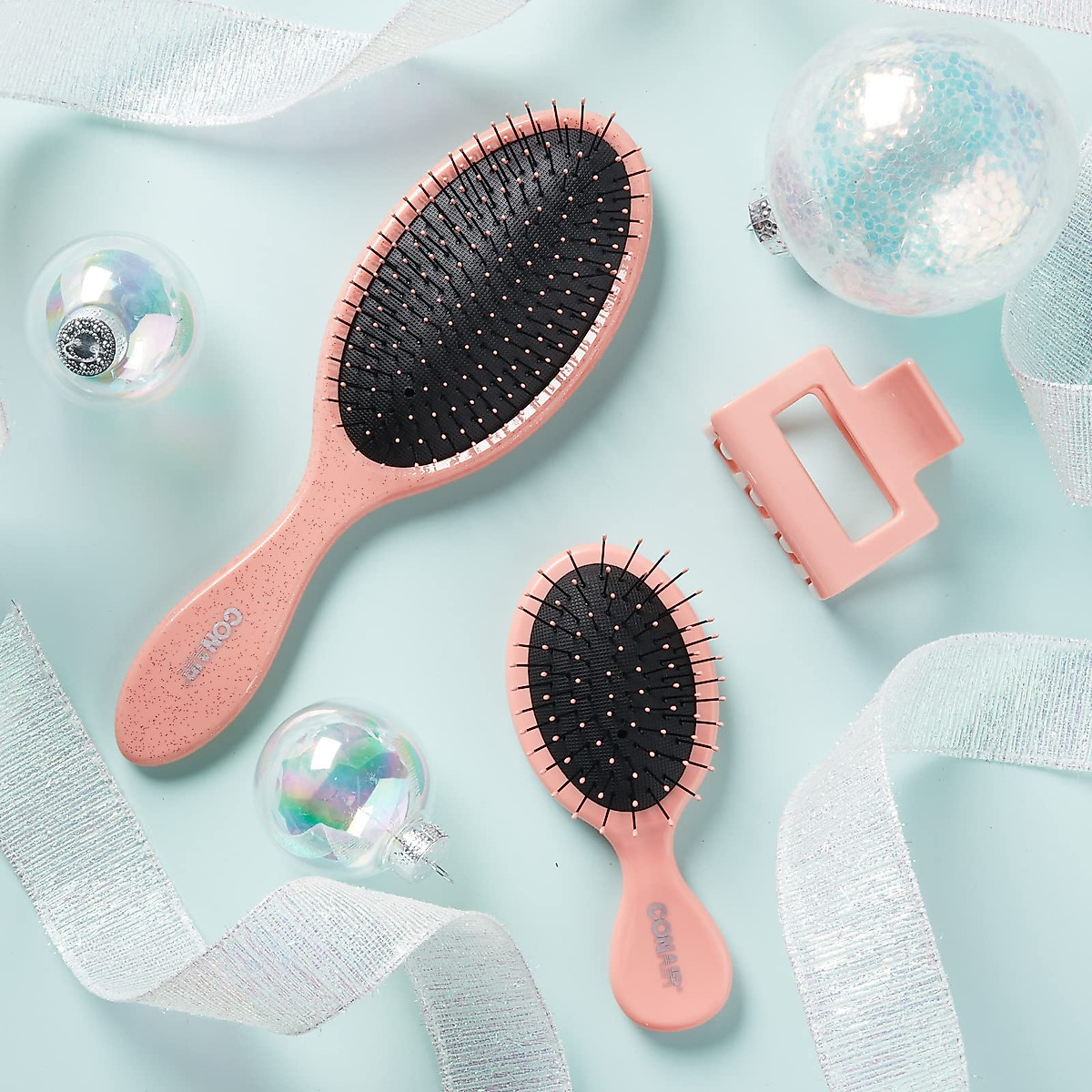 Conair Holiday Gift Set for Women, Detangling Brush and Claw Hair Clip Gift Set, 3 Piece Set