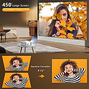 HD 1080P 5G WiFi Bluetooth Projector, 450" Display, AILESSOM 15000LM 4K Support Projector for Outdoor Movies, Full Sealed Optical Movie Projector Compatible with TV Stick/iOS/Android/PS5