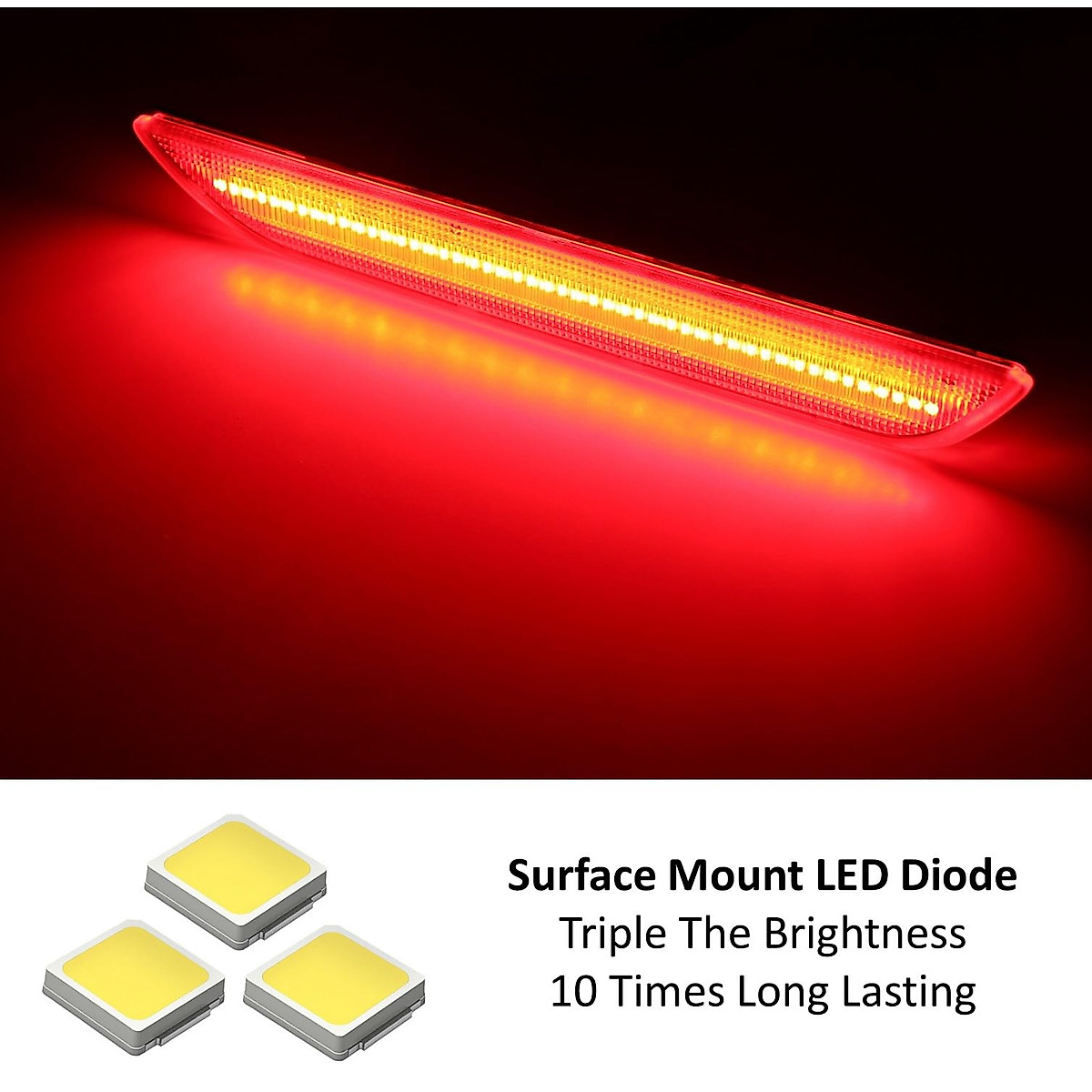 iJDMTOY Smoked Lens Red Full LED Rear Side Marker Light Kit Compatible with Ford 2015-up Mustang, Powered by 48-SMD LED, Replace OEM Back Sidemarker Lamps