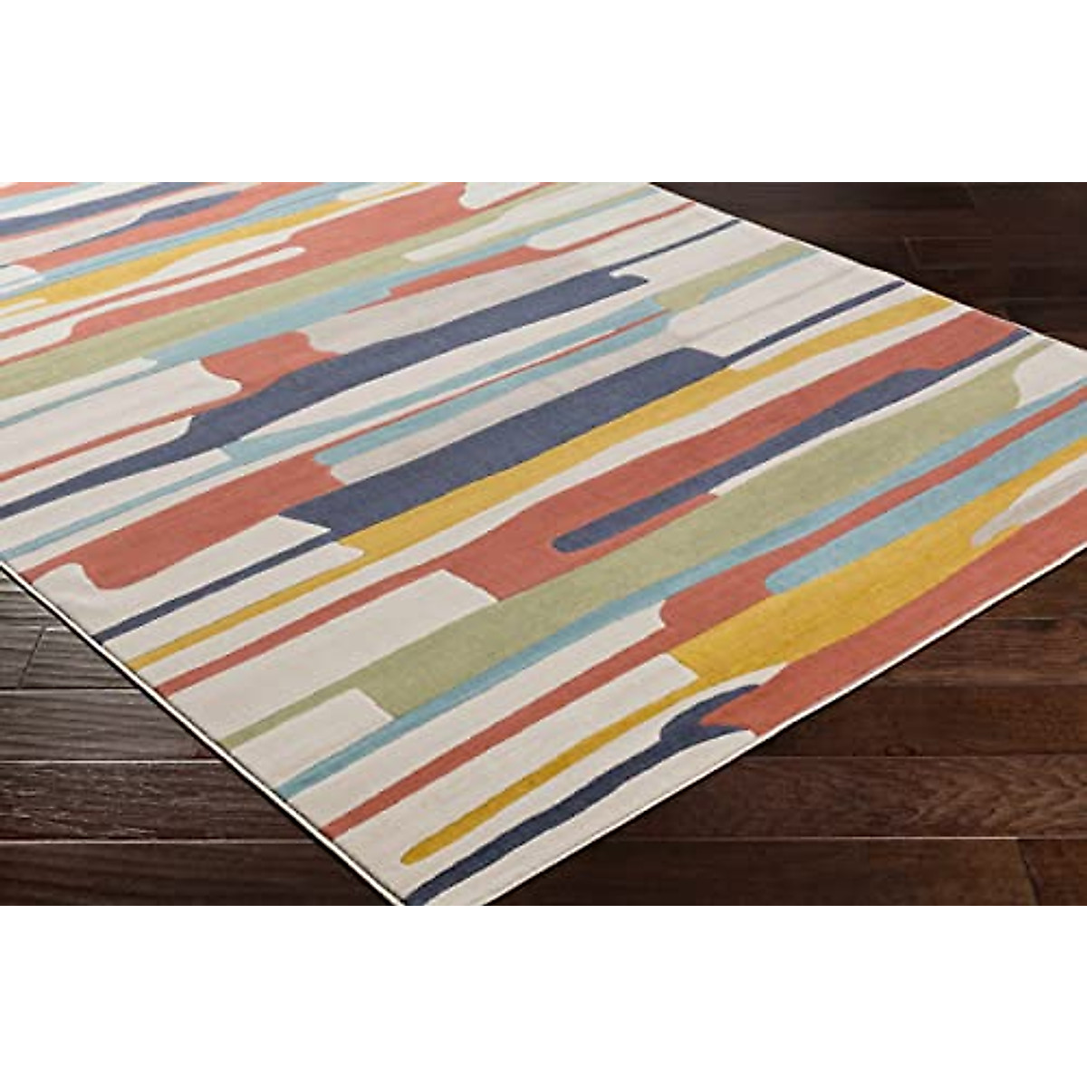 Southfields Modern Farmhouse Contemporary Living Room Bedroom Kids Room Multicolor Area Rug - Colorful Rainbow Striped Modern Rug Carpet - Red, Yellow, Blue, Green - 5'3" x 7'3"