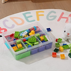 novelinks 10 QT Clear Plastic Dividing Storage Box with 11 Compartments Removable Storage Bin with Lid - Plastic Craft Storage Organizer Storage Compartment Container (1 Pack-10 QT)