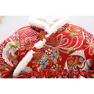 Quenny Girls' Cheongsam Dress,Baby-Girls' Thickened Chinese Style Princess Dress,Babys' New Year's Dresses. (Swan Print, XXX-Large(2-3Y))