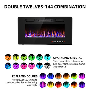 Zionheat 36 inches Electric Fireplace-Wall Fireplace for Living Room-Fireplace Heater Insert Wall Mounted with Remote Control,Timer,12 Flame Colors,750/150W