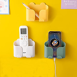 Wall Mount Phone Holder, 2 Pcs Phone Charger Stand Remote Control Storage Box with Adhesive and Data Cable Receiving Hole (Gray & Green)