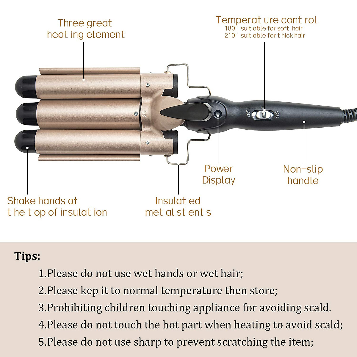 3 Barrel Curling Iron Wand - Dual Voltage Temperature Adjustable 25mm Hair Crimper,1 Inch Ceramic Tourmaline Triple Barrels,Hair Waving Styling Tools