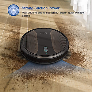 Coredy R580 Robot Vacuum Cleaner, Wi-Fi, App Controls, Work with Alexa, Sweep and Mop, 2000pa Strong Suction, Virtual Boundary Supported, Slim, Quiet Robotic Vacuum Cleaner Cleans Hard Floor to Carpet