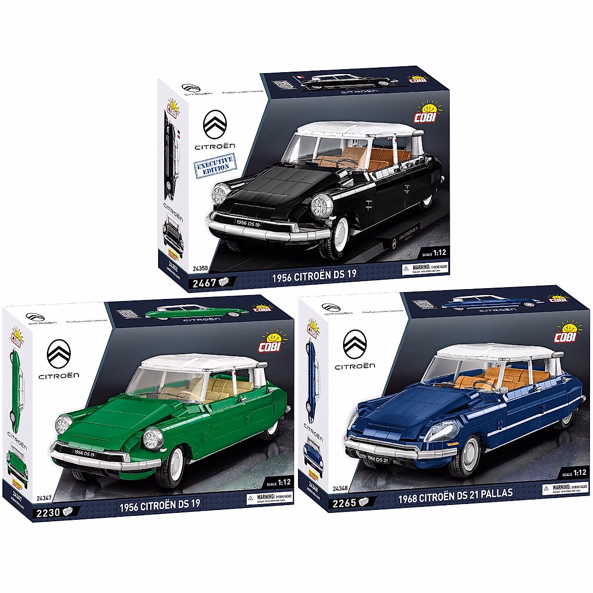 BRICKCOMPLETE Cobi Set of 3: 24350 Citroen DS 19 1956 - Executive Edition, 24348 1968 Citroen Ds. 21 Pallas & 24347 1956 Citroen Ds. 19