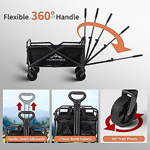 WUROMISE Beach Wagon - Wagon Cart with Wheels Foldable, Heavy Duty Garden Cart with Swivel Wheels, Large Capacity, and Adjustable Handle